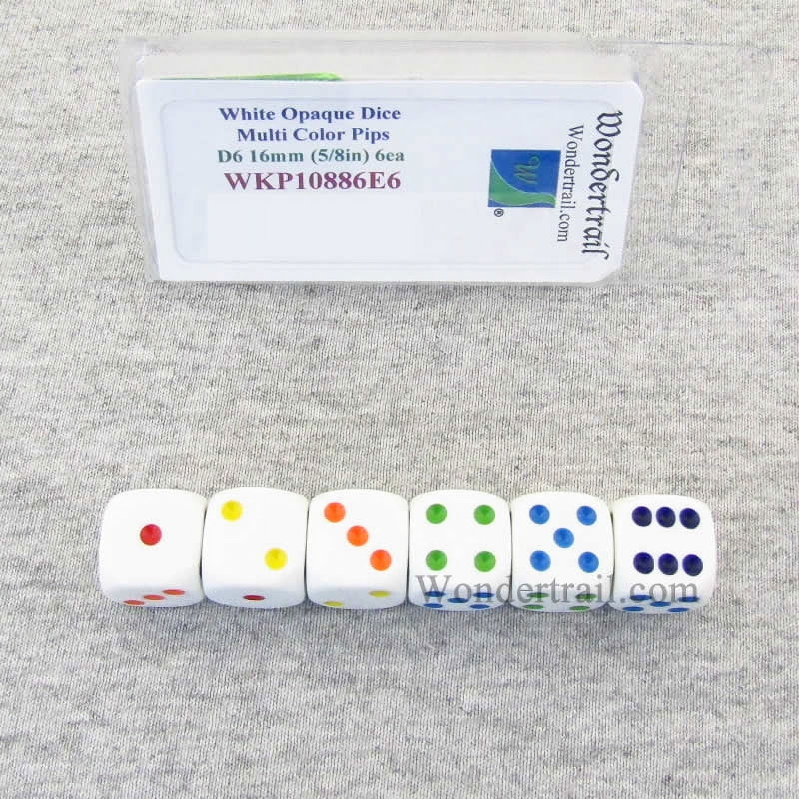 White Opaque Dice with Multi Color Pips D6 16mm (5/8in) Pack of 6 ...