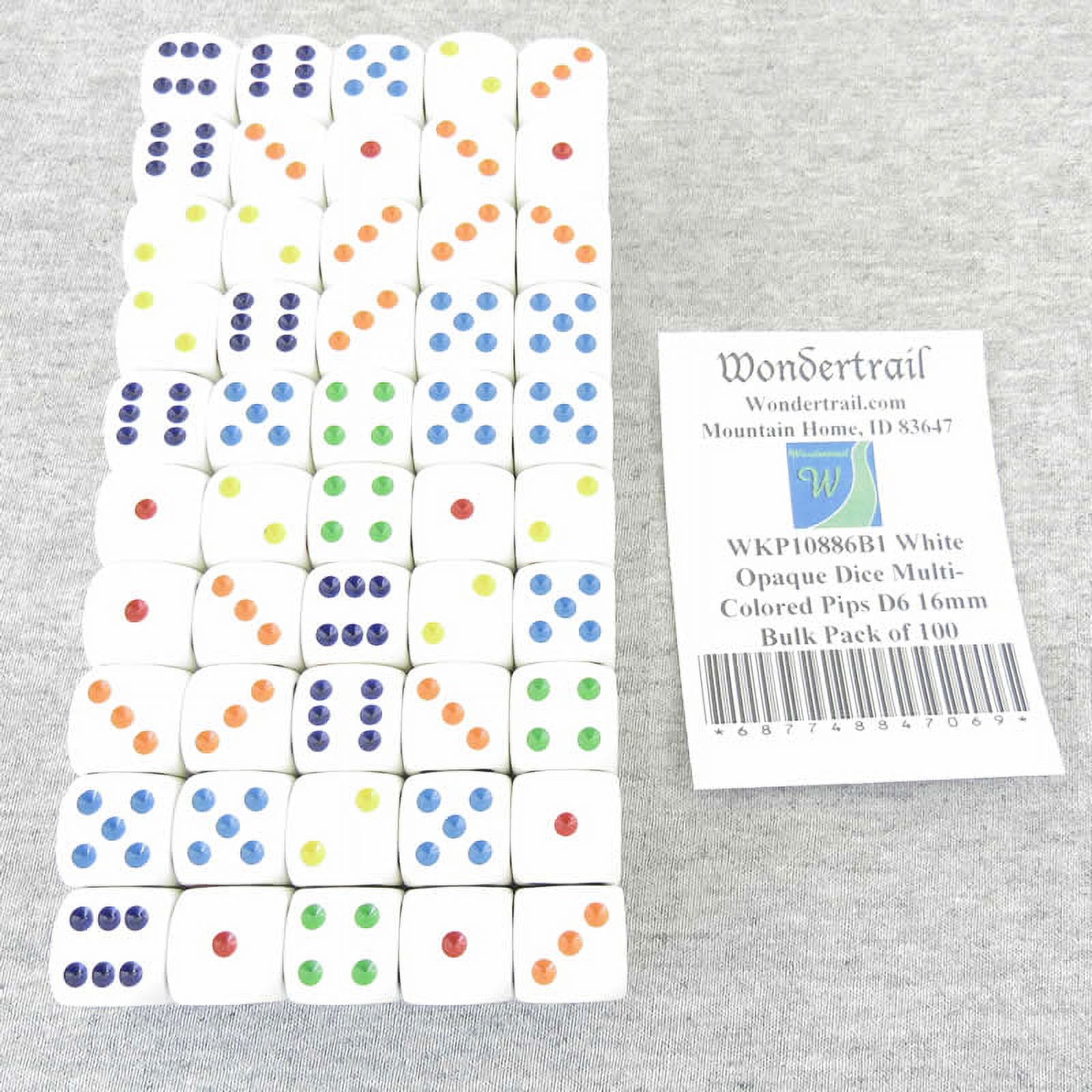 White Opaque Dice with Multi-Colored Pips D6 16mm (5/8in) Bulk Pack of ...