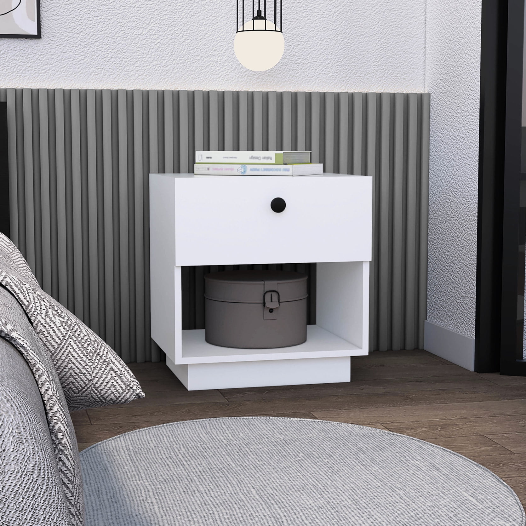 White Open Storage End Table with Drawer / Bedroom Convenience and ...
