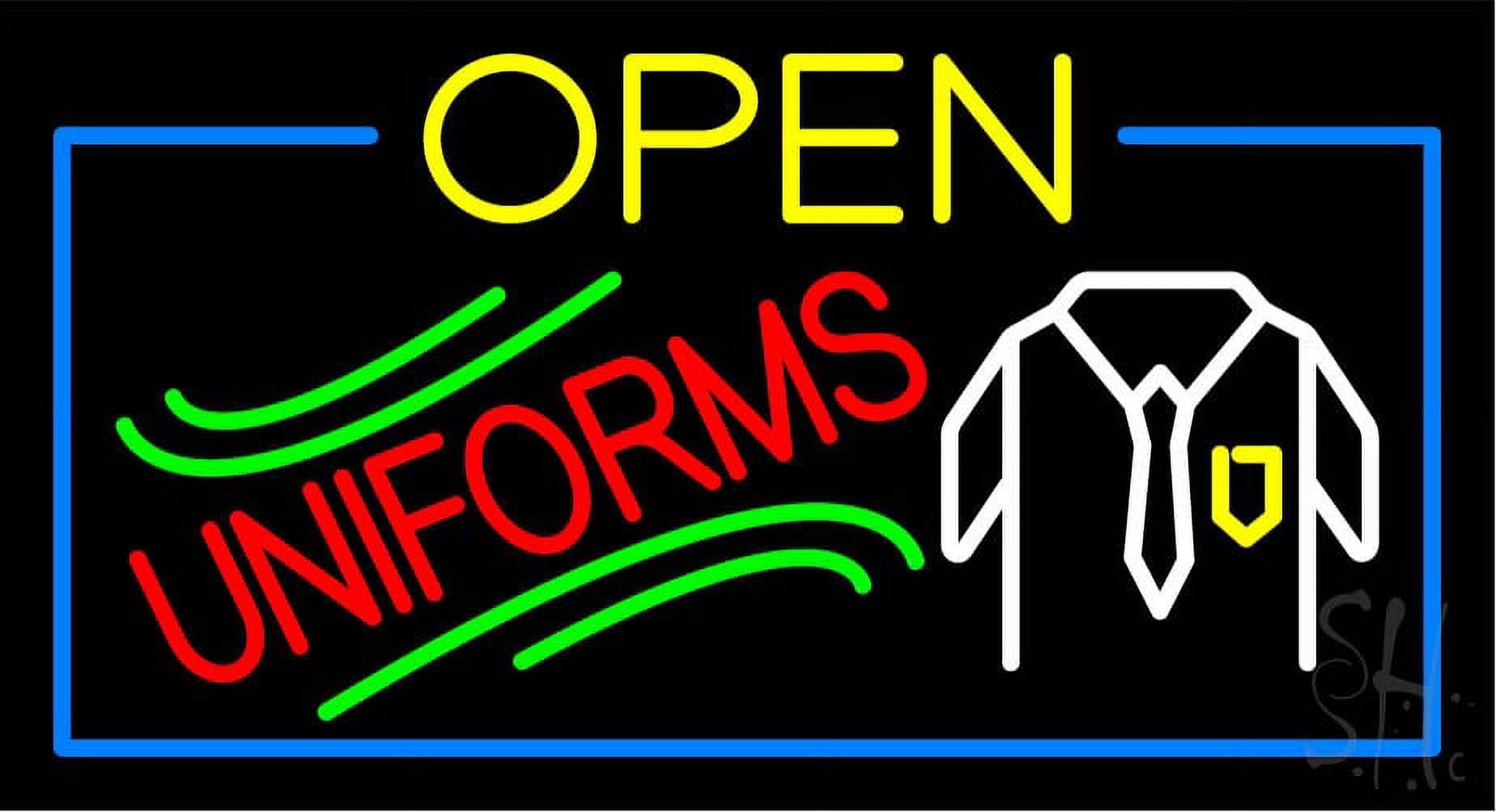 White Open Uniforms Blue Border LED Neon Sign 13" Tall x 24" Wide ...