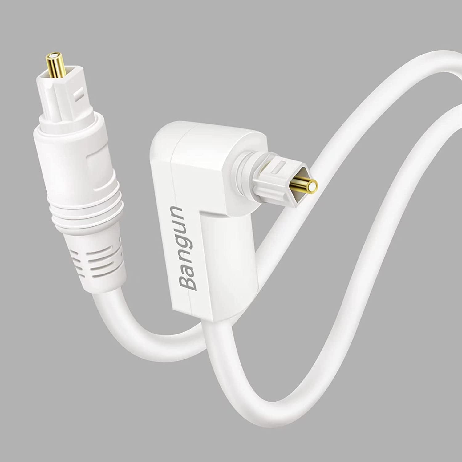 White Optical Audio Cable 6ft, Slim 90 Degree SPDIF Toslink Digital ...