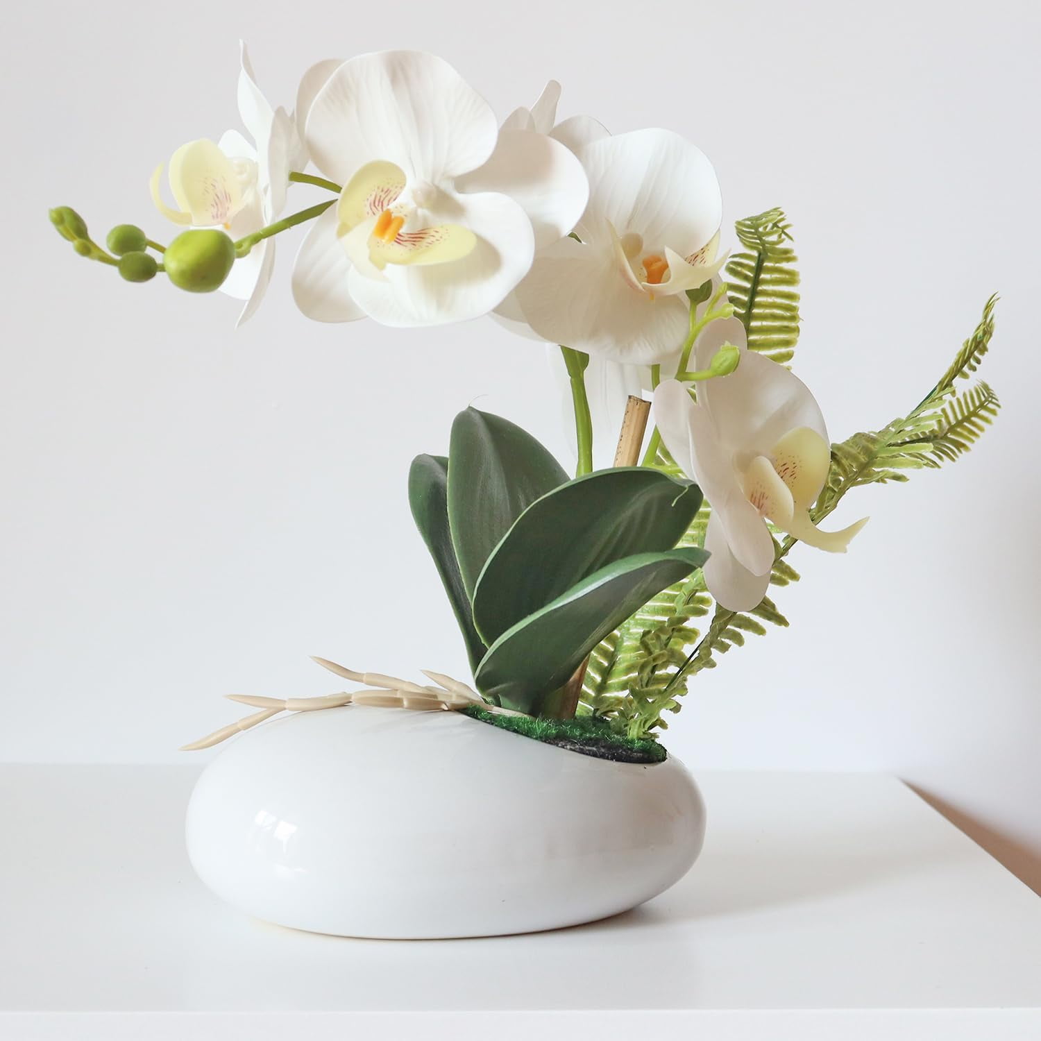 White Orchid Artificial Flowers Fake Orchids in Ceramic Pot ...
