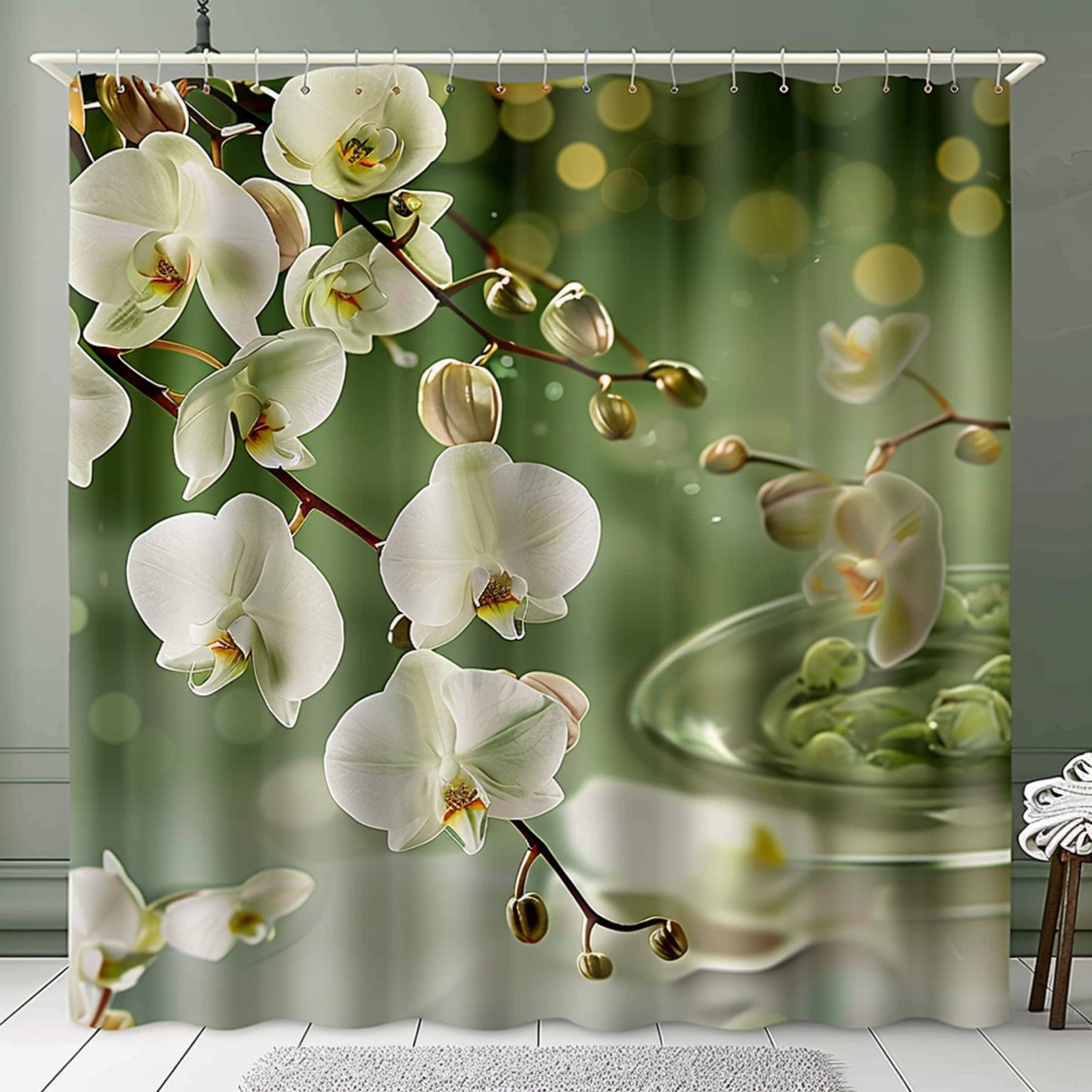 White Orchid Design Shower Curtain Elegant Modern Bathroom Decor with ...