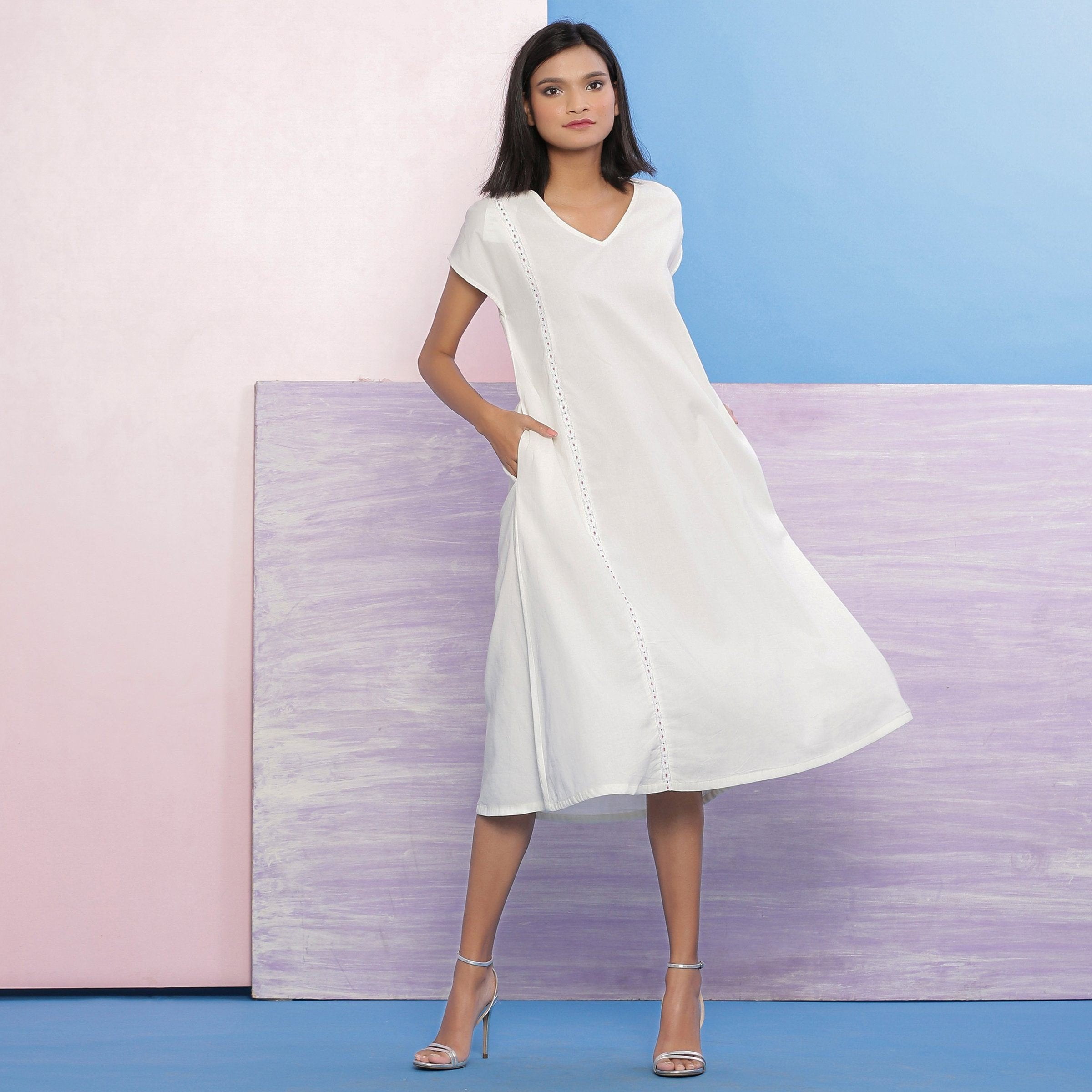 White Organic Cotton Lace Midi Flared Dress - Walmart.com