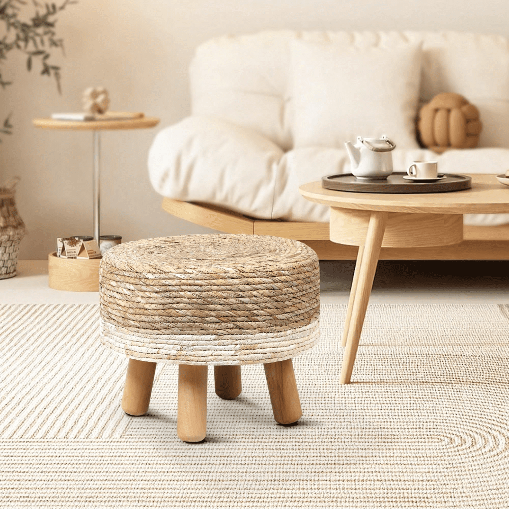 White Ottoman Foot Rest, Natural Seagrass Footrest, Poufs Hand Weave ...