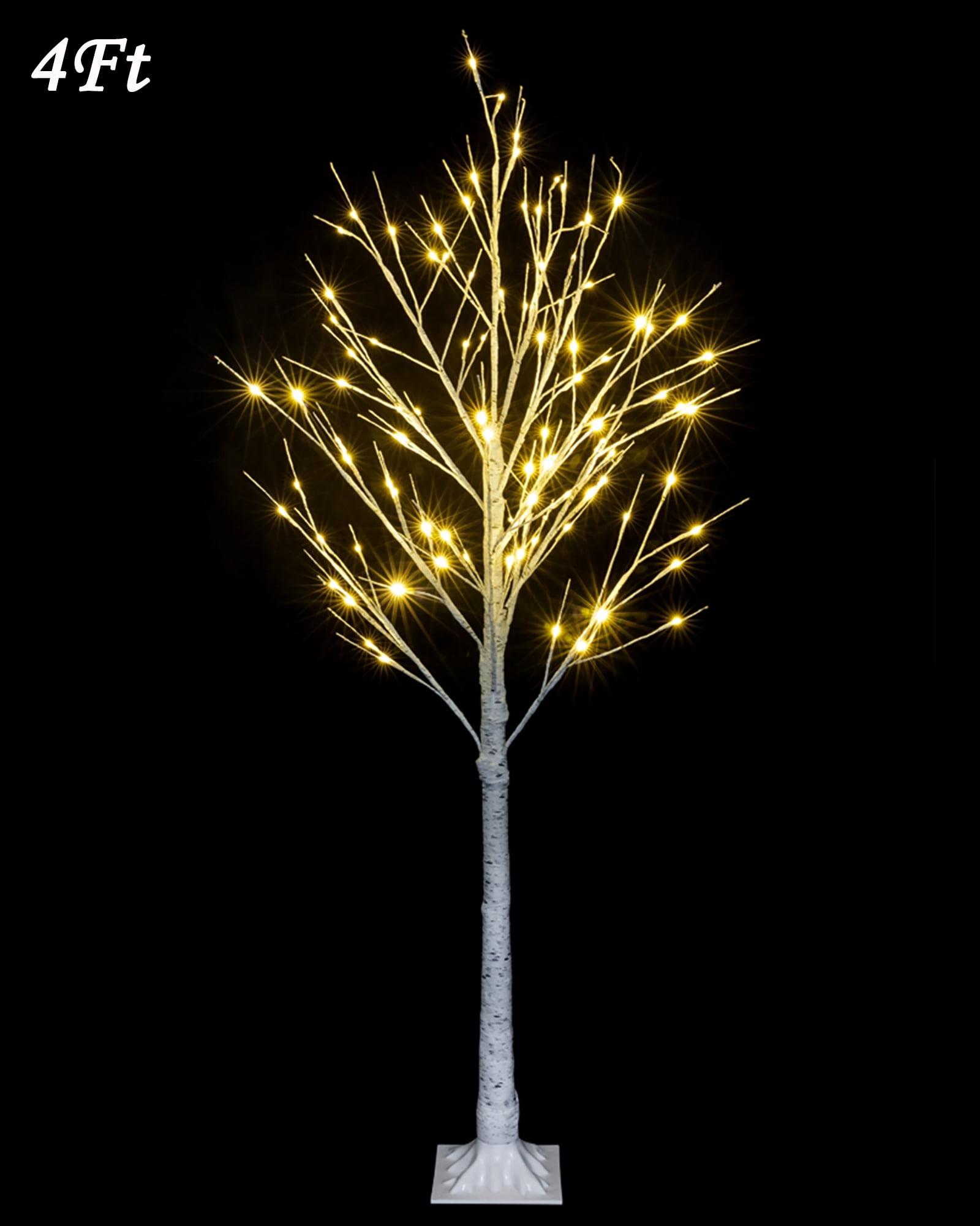 4FT White Outdoor Lighted Tree with 48 LED Lamps, Sectional Birch Decor ...