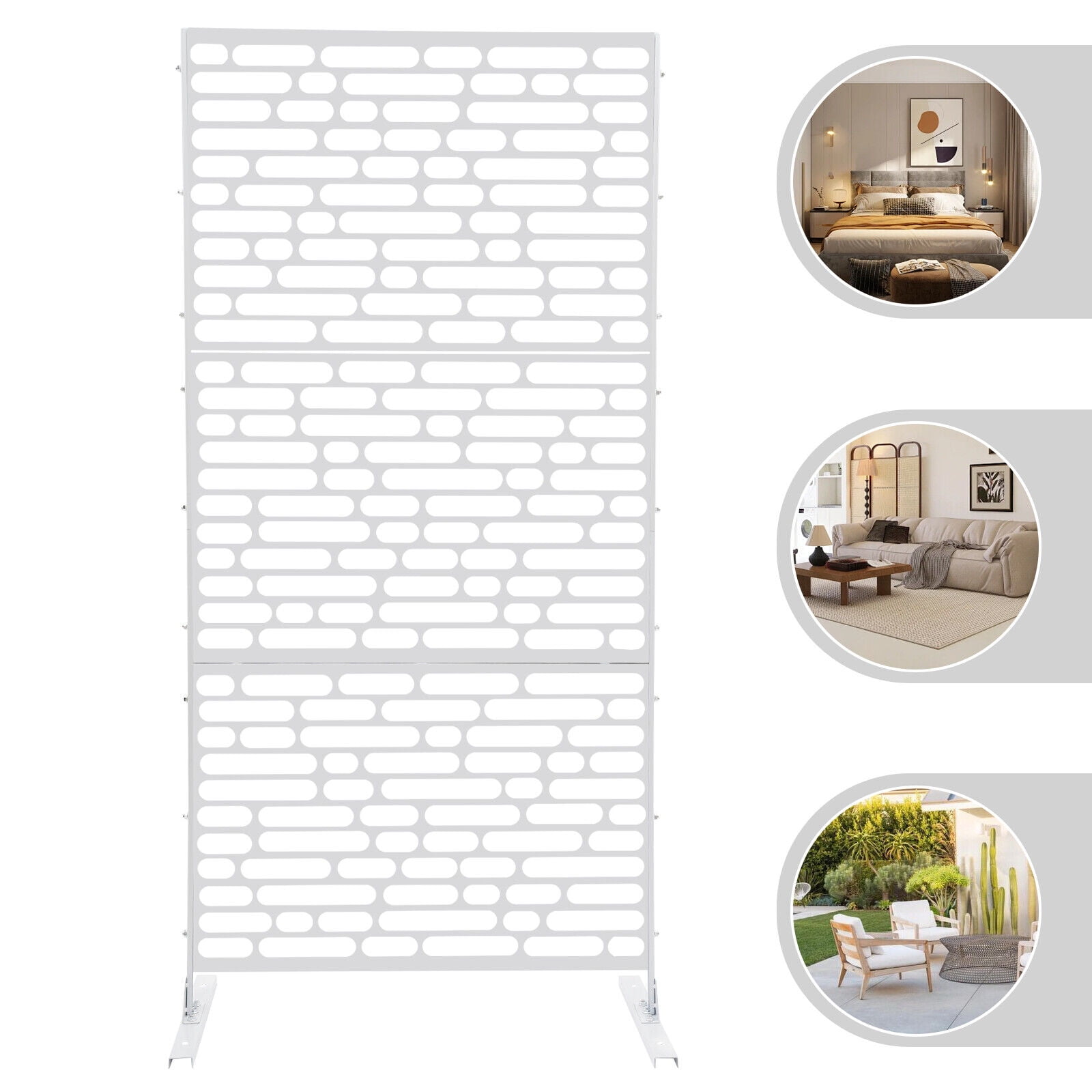 White Outdoor Privacy Fence Screen, Irregular Oval Outdoor Decorative ...