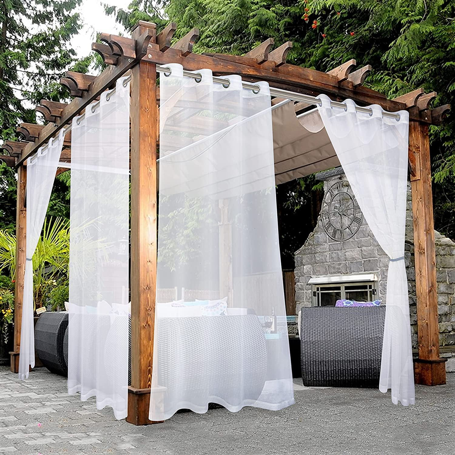 White Outdoor Waterproof Sheer Curtains – 2 Panels, 54x108 Inch Grommet ...