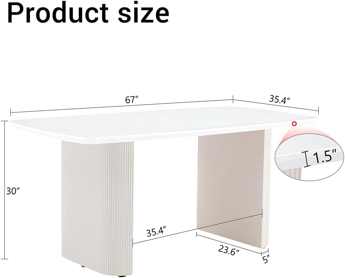 White Oval Dining Table, 67'' Modern Oval Kitchen Table with Faux ...