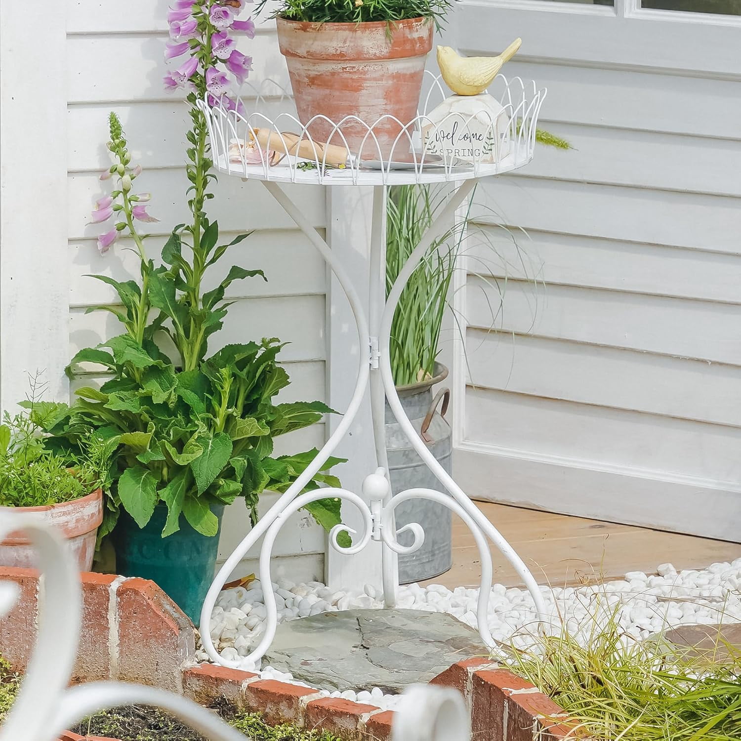 White Oval Plant Stand with Lattice Base French Entryway Decor for ...