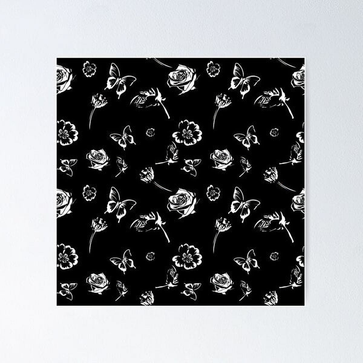 White Over Black Abstract Line Art Flower Pattern Poster Wall Art ...