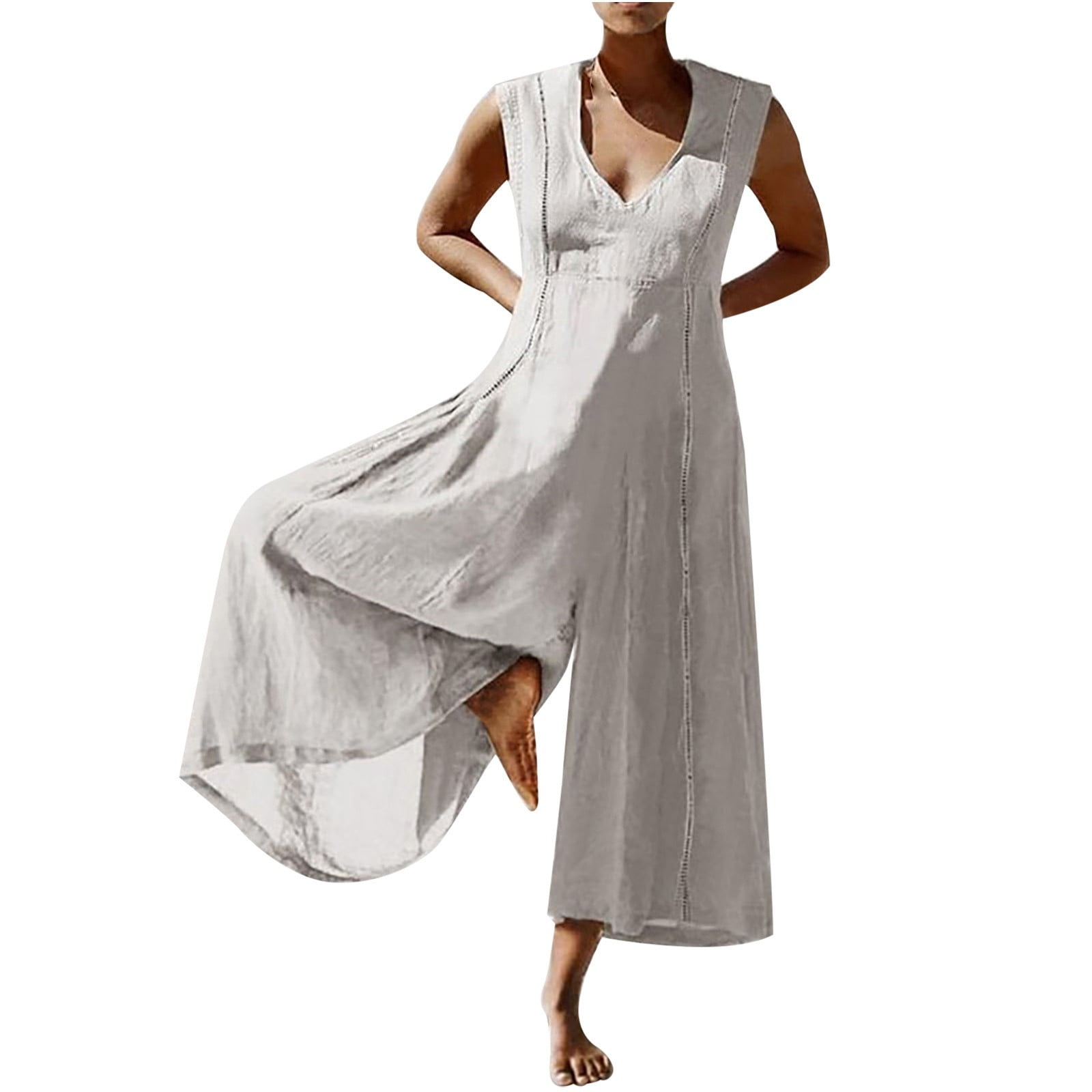 White Overalls for Teen Girls Fall Summer Faux Gauze Linen Loose Fit ...