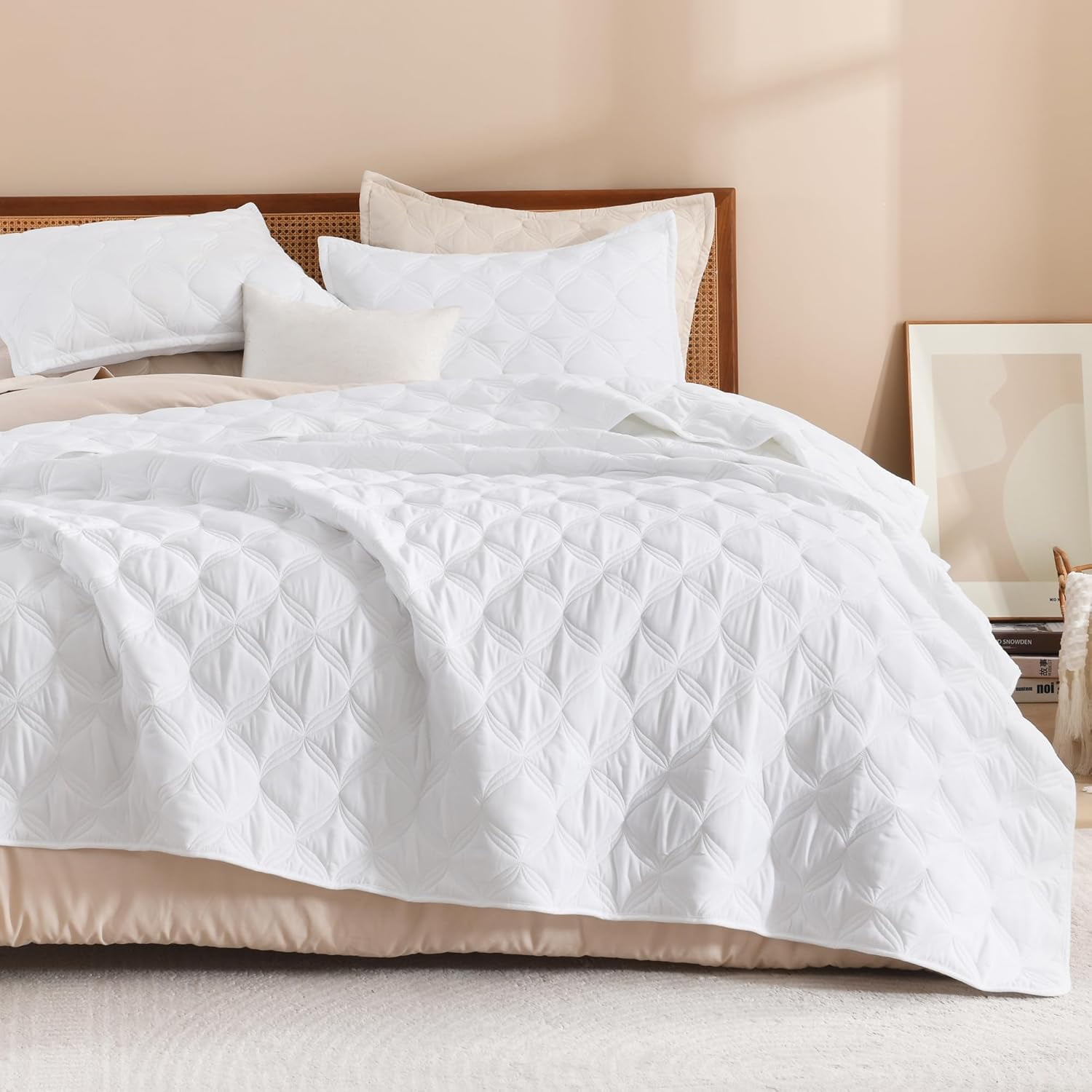 White Oversized King Quilt Set Bedspread 120x120-3 Piece Lightweight ...