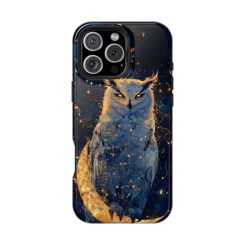 White Owl Perched on Crescent Moon Night Scene Phone Case with iPhone ...