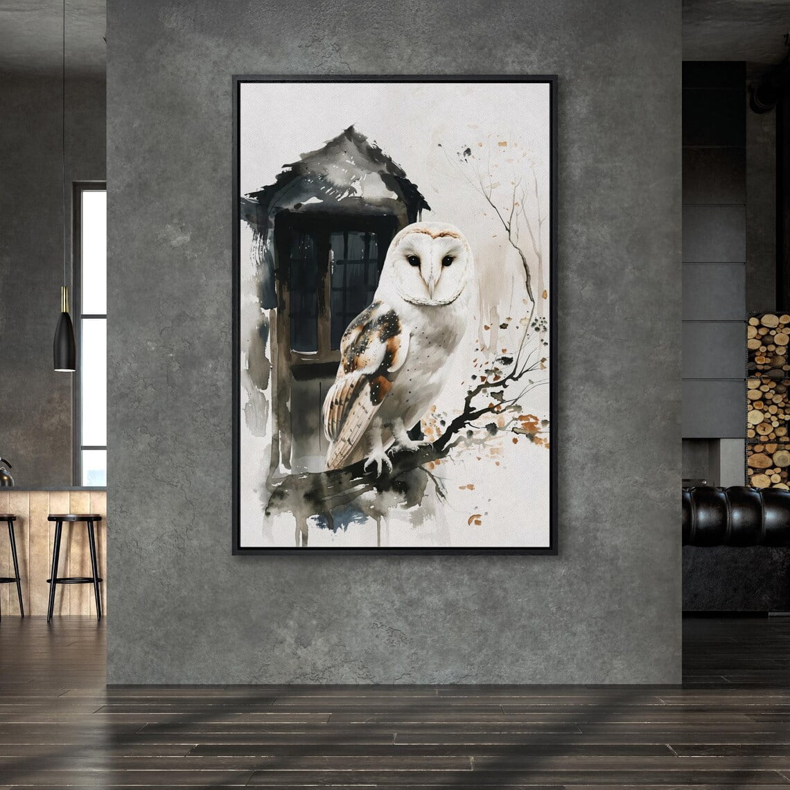White Owl Spotted Feathers Wall Art Nocturnal Bird Poster Abstract ...