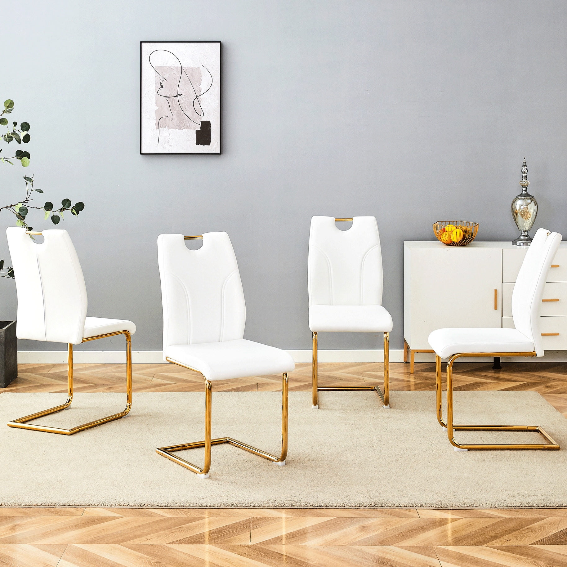 White PU Dining Chairs (Set of 4) | Ideal for Conference Rooms and Home ...
