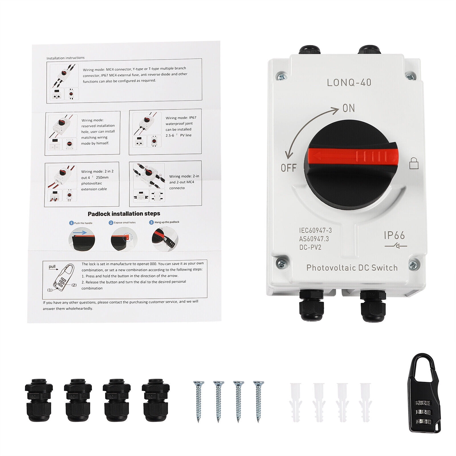 White PV Solar Disconnect Switch Waterproof Photovoltaic Circuit ...