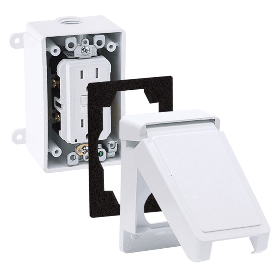 White PVC Vertical Weatherproof Tamper Resistant GFI Receptacle Kit ...
