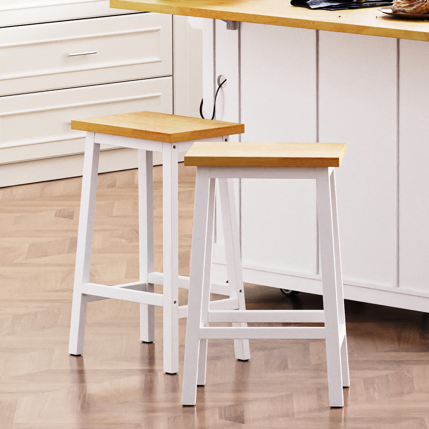 White Painted Bar Stools | Pine Wood Legs | Comfortable Footrests ...