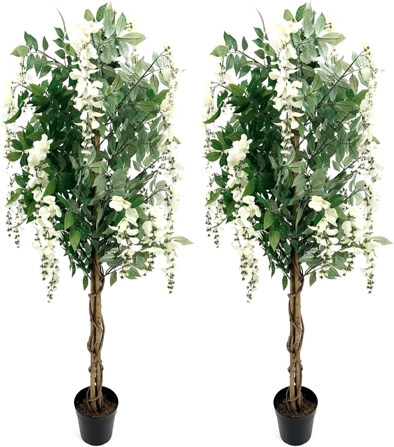 White Pair Gorgeous & Dense 5 Feet Artificial Silk Wisteria Trees with ...