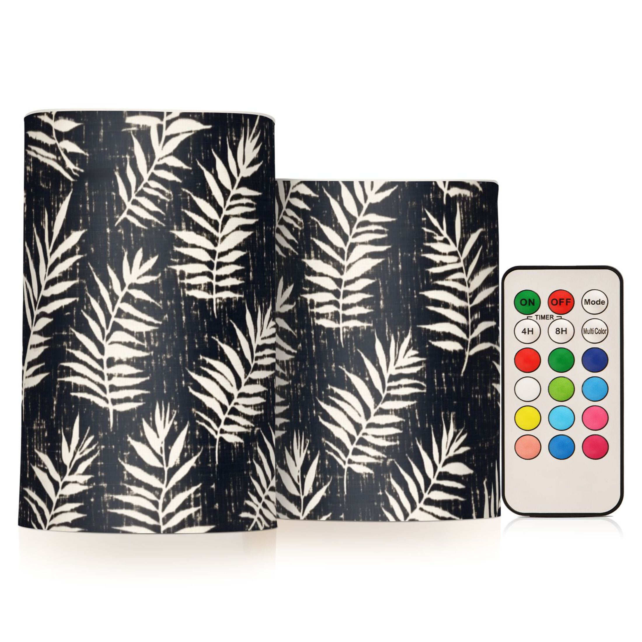 White Palm Leaves on Black Background Flickering Flameless Candles ...