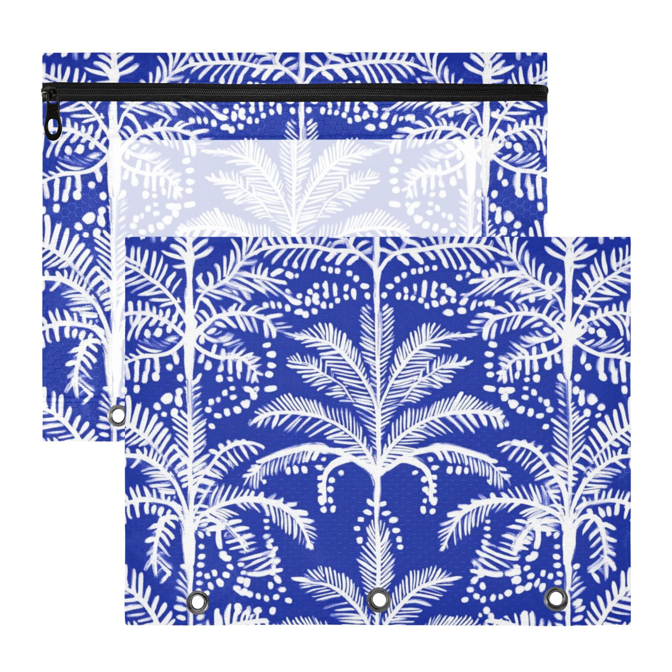 White Palm Trees Dots 3-Ring Binder Pouches A4 Size Zipper Pocket File ...