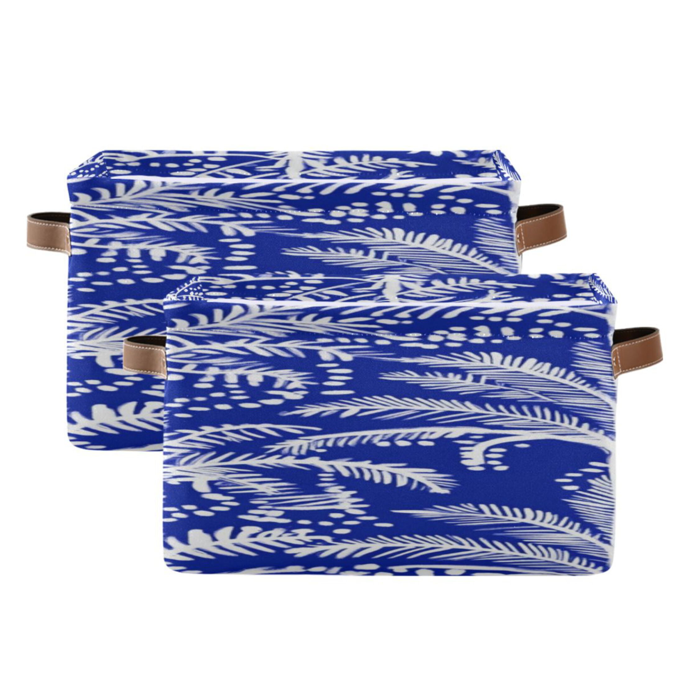 White Palm Trees Dots Square Storage Bins with Handles Collapsible ...