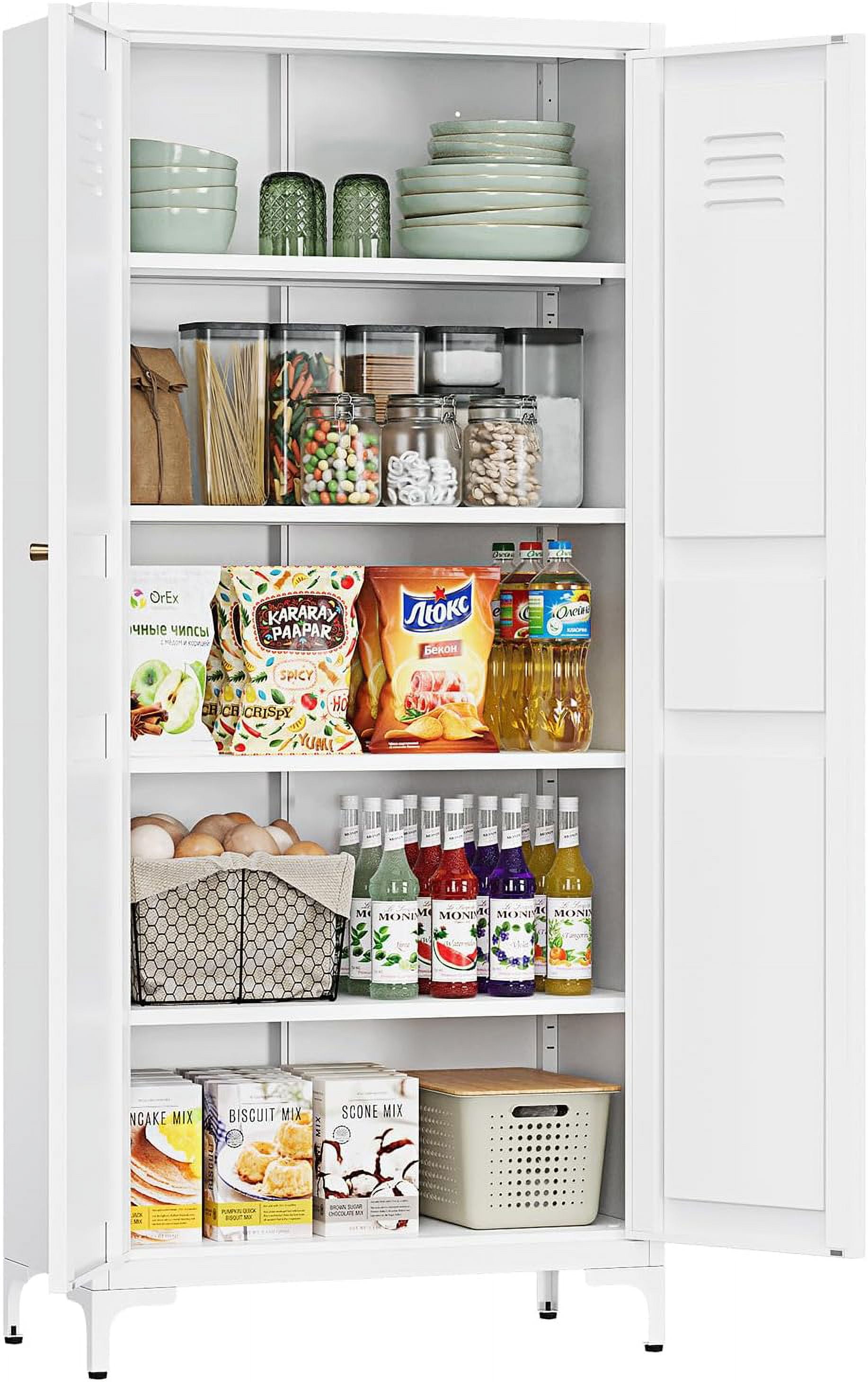 White Pantry Storage Cabinet 61-Inch High Cupborad Storage Cabinets ...