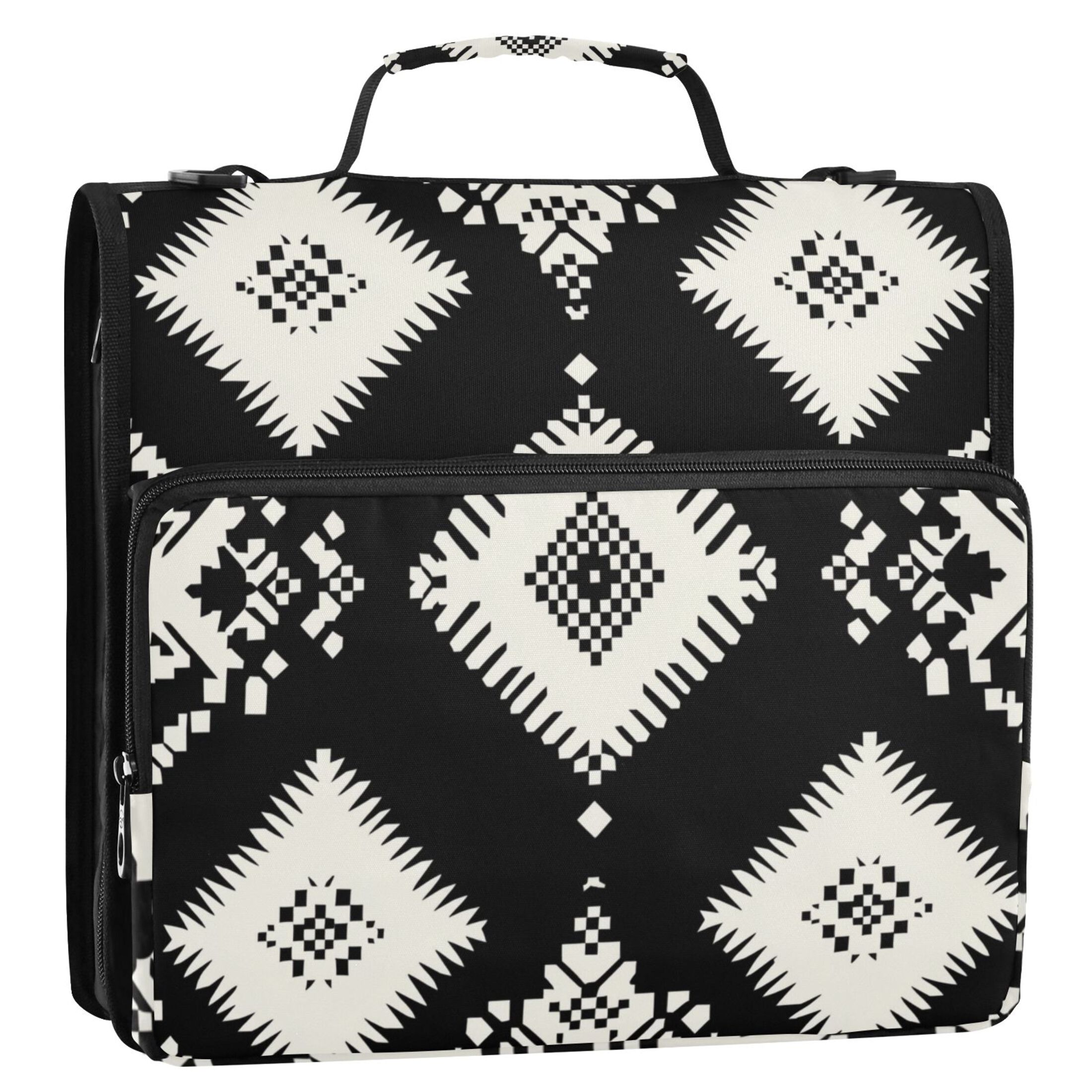 White Paper Art Black Background Binder Bag with Shoulder Strap 3 Ring ...