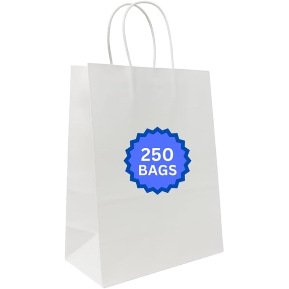 White Paper Bags - 250 Bags - 8"x4.75"x10.5" - 60 LB Weight basis (90 ...