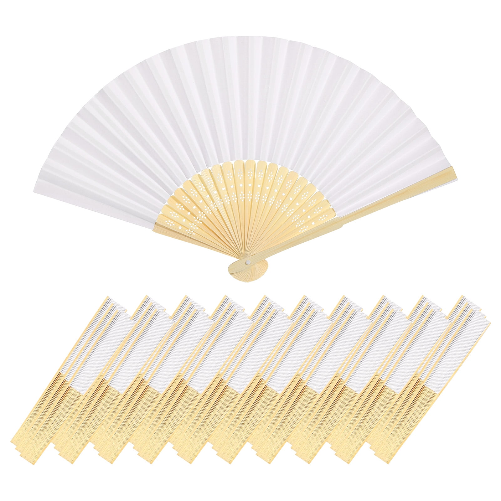 White Paper Fan, 30Pcs Folding Hand Fans Bamboo Handheld Fan for ...