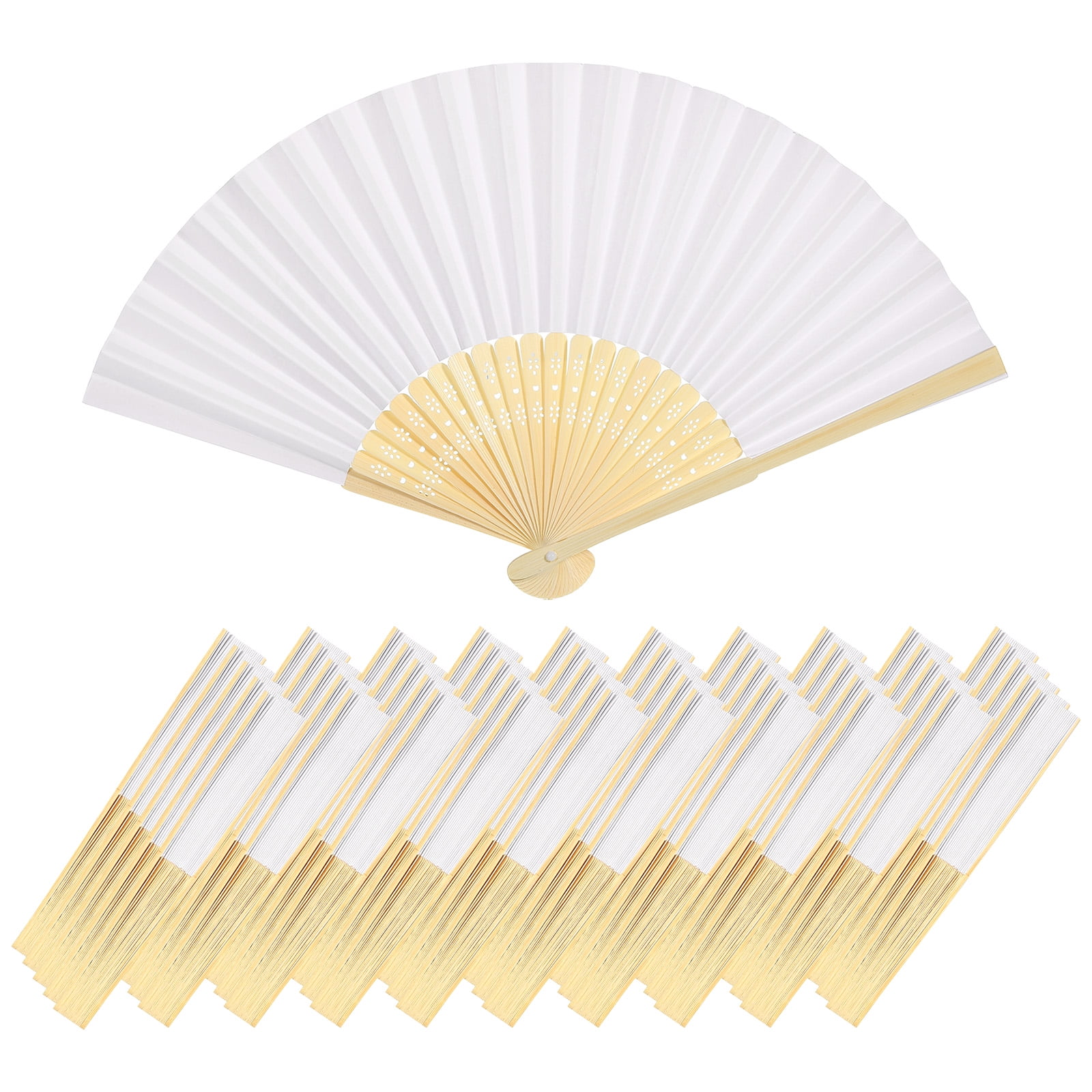White Paper Fan, 50Pcs Folding Hand Fans Bamboo Handheld Fan for ...