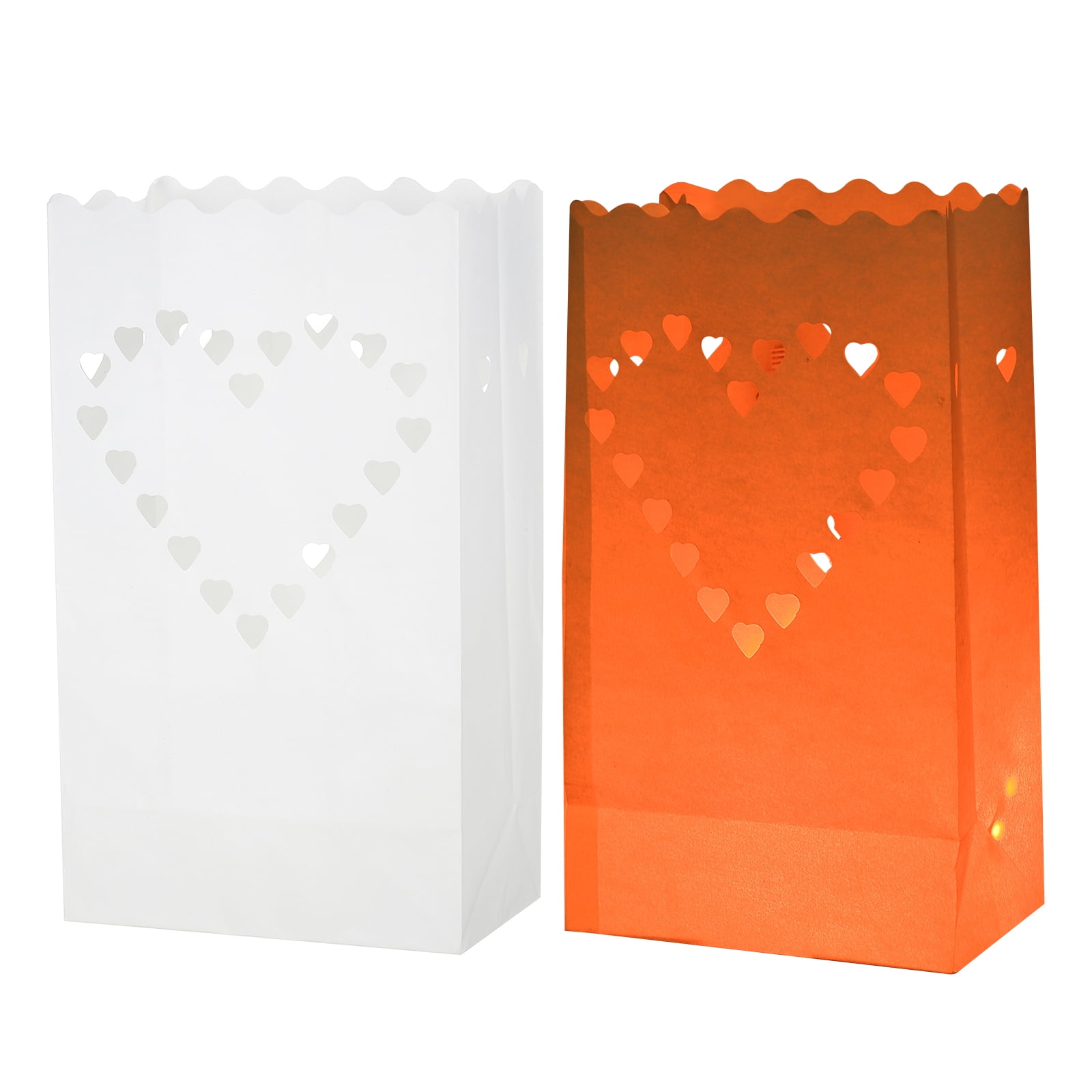 White Paper Luminary Bags, 10 Pcs Heart Shape Flame Resistant Lantern ...