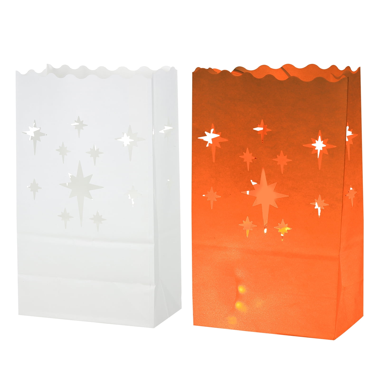 White Paper Luminary Bags, 10 Pcs Stars Shape Flame Resistant Lantern ...