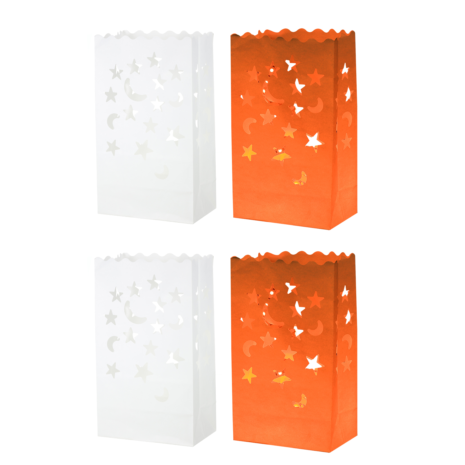 White Paper Luminary Bags, 20 Pcs Star Moon Shape Flame Resistant ...