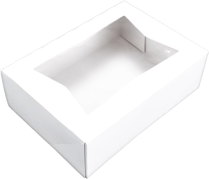 White Paperboard Window Bakery Box, 8" Length x 5-3/4" Width x 2-1/2 ...