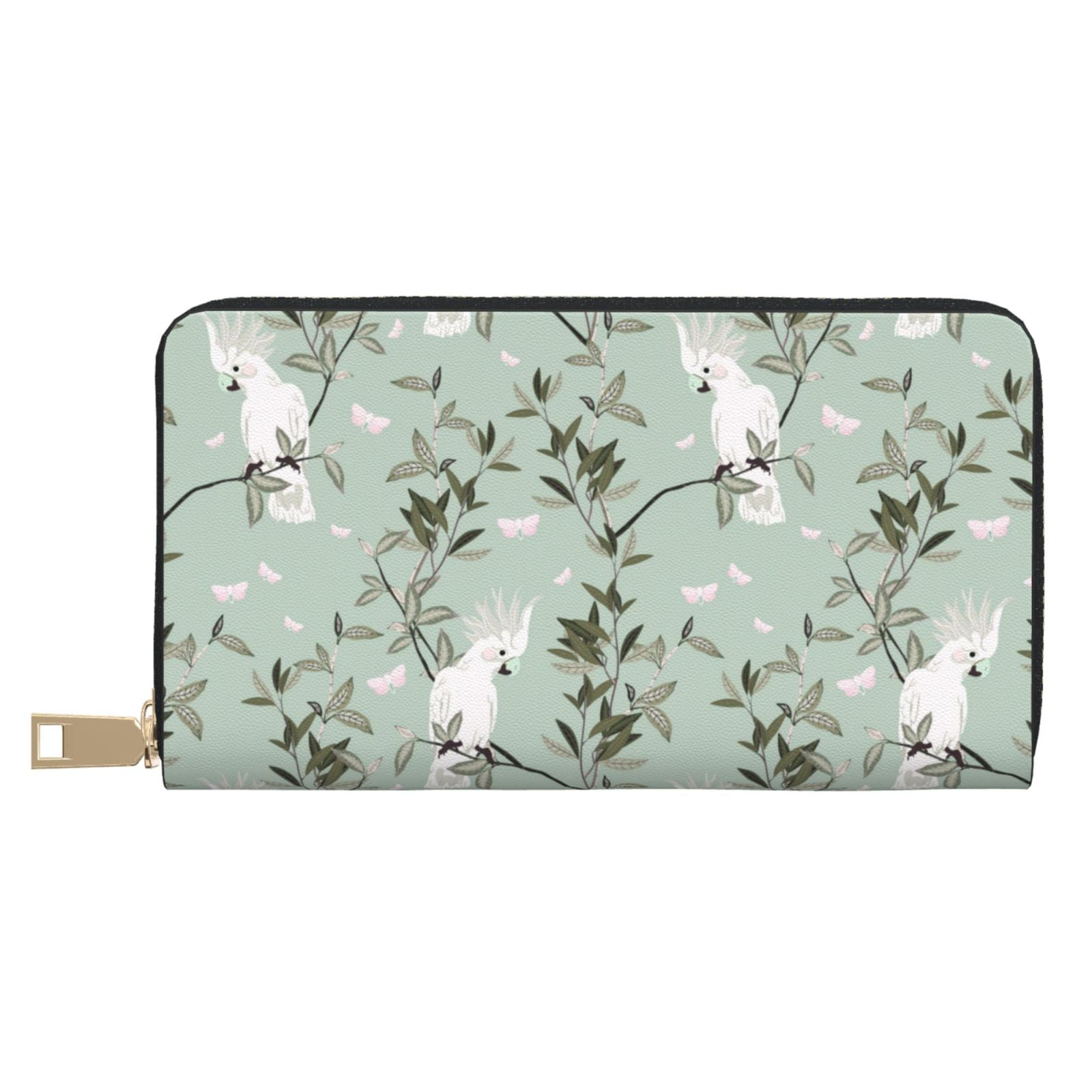 White Parrot On Branch Butterfly Wallet Women, Leather Bifold Multi ...