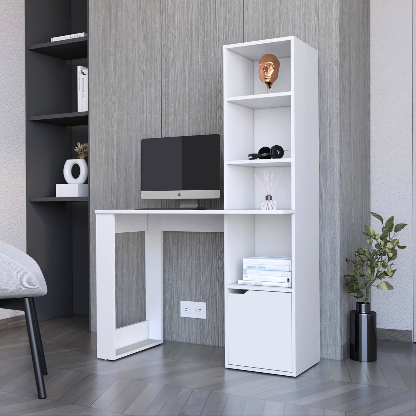 White Particle Board Desk+Integrated Four - tier Bookcase"-"Office ...