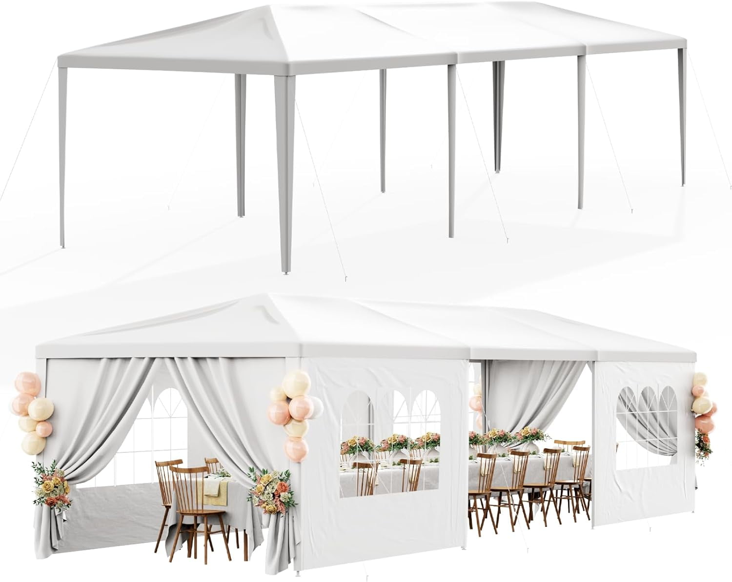 White Party Tent 10x30 Outdoor Canopy Tent with 7 Removable Sidewalls ...