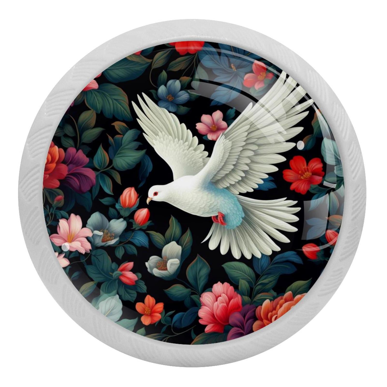 White Peace Dove Crystal Glass Drawer Knob Pull Ergonomic 30mm Circle ...