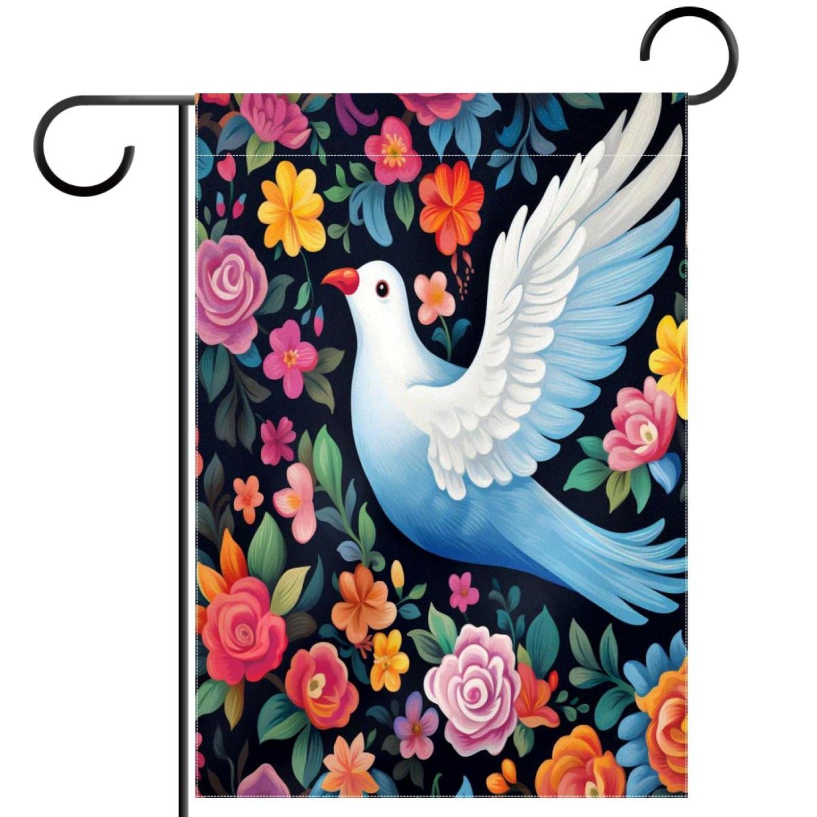 White Peace Dove Print Art Polyester Garden Flag Banner 12 x 18 inches, Vintage Retro Welcome ...