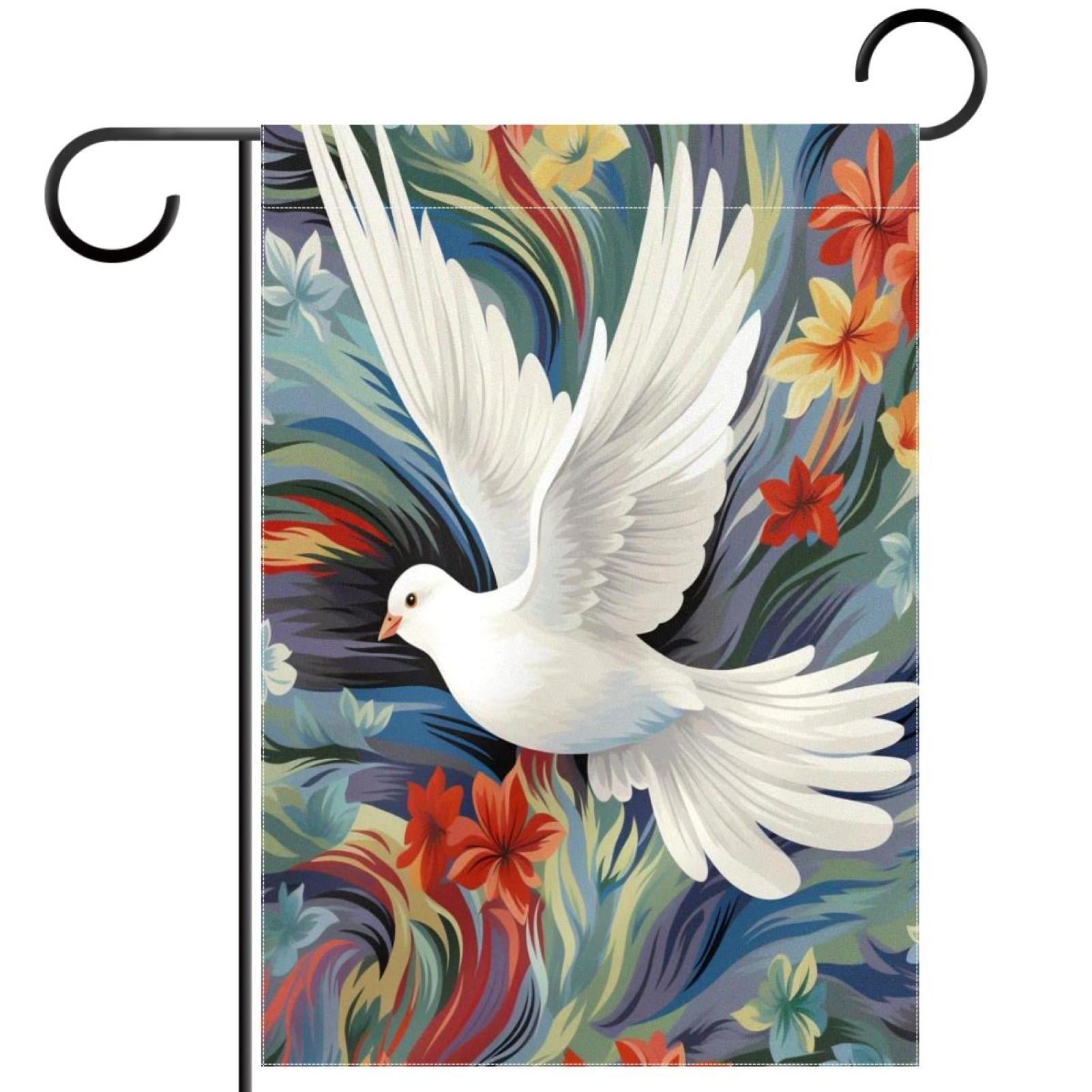 White Peace Dove Print Art Polyester Garden Flag Banner 12 x 18 inches, Vintage Retro Welcome ...