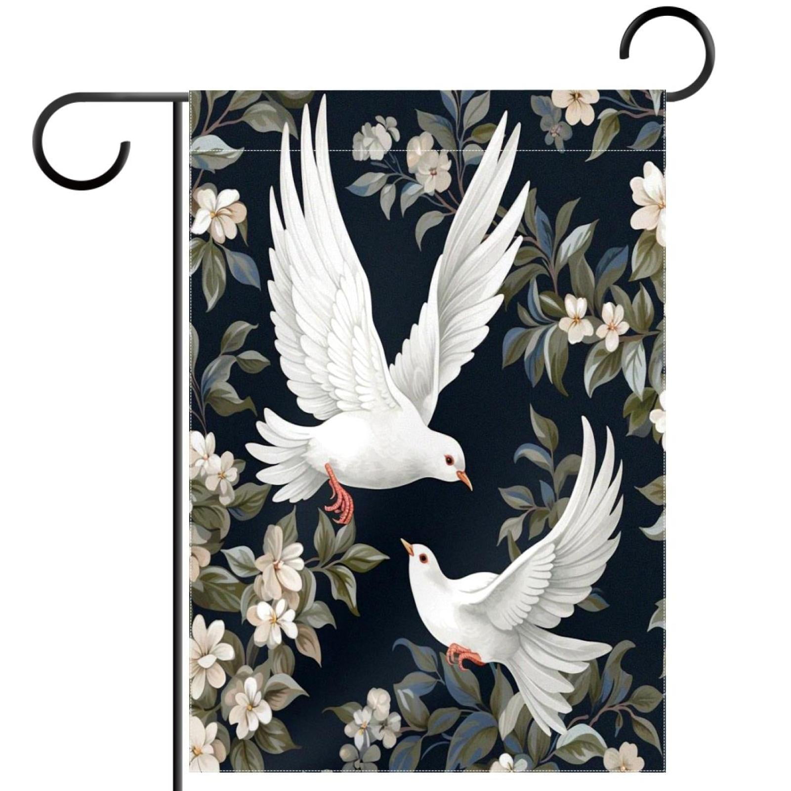 White Peace Dove Print Art Polyester Garden Flag Banner 12 x 18 inches, Vintage Retro Welcome ...