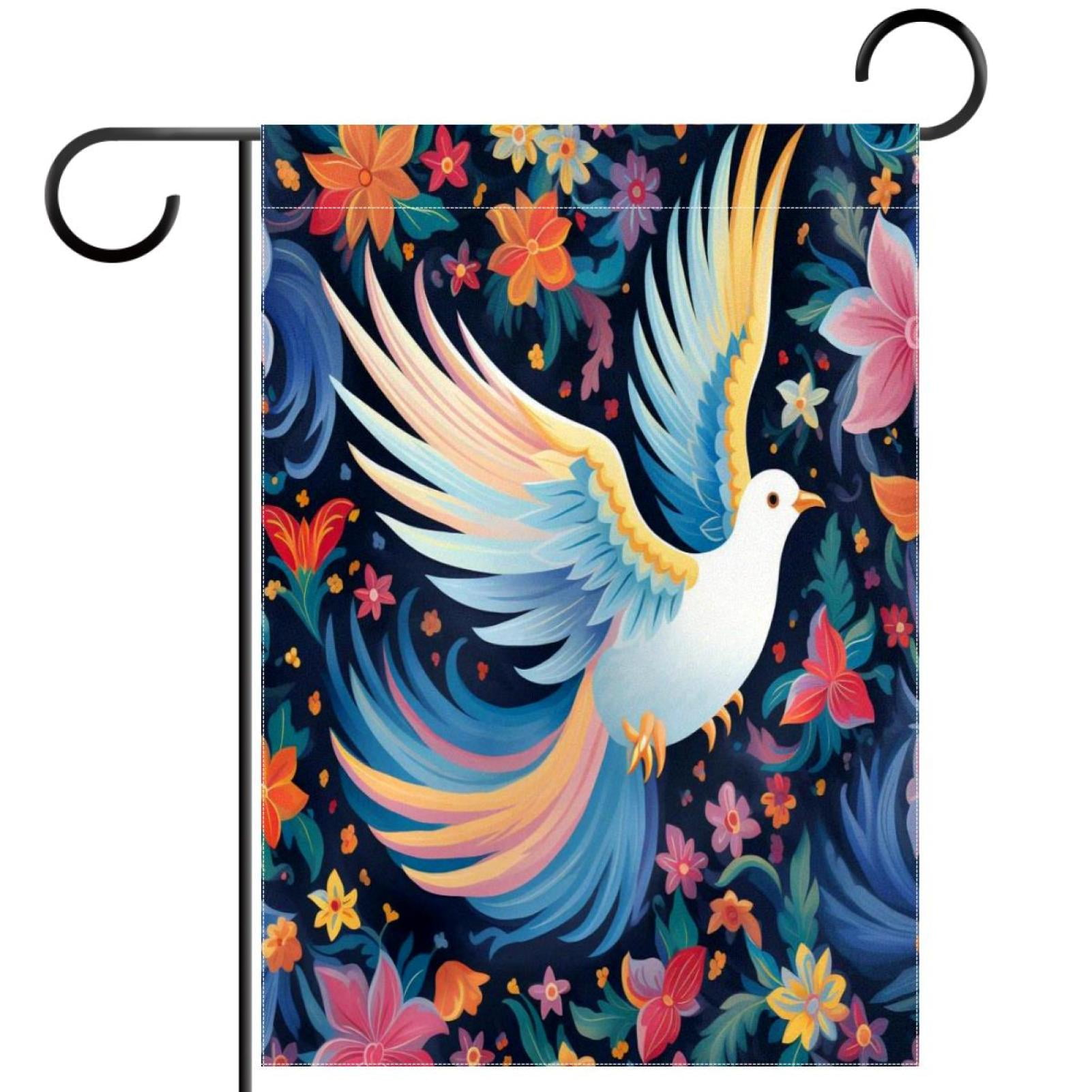 White Peace Dove Print Art Polyester Garden Flag Banner 12 x 18 inches, Vintage Retro Welcome ...