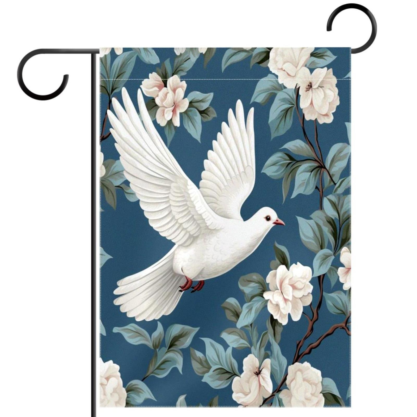 White Peace Dove Print Art Polyester Garden Flag Banner 12 x 18 inches, Vintage Retro Welcome ...