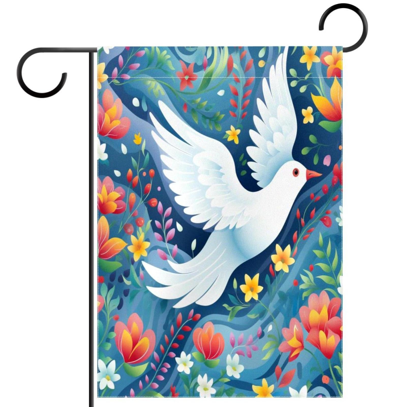 White Peace Dove Print Art Polyester Garden Flag Banner 12 x 18 inches ...