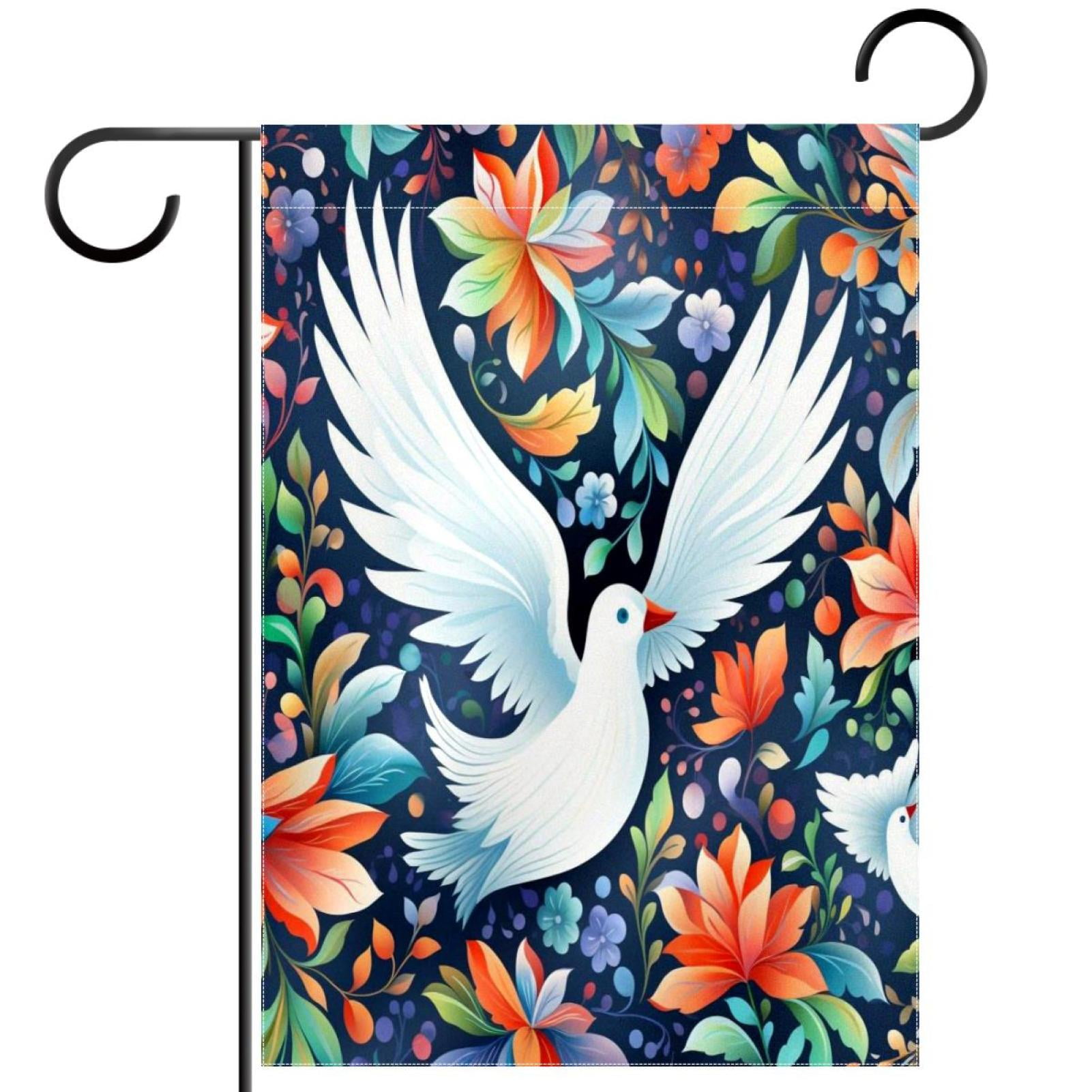 White Peace Dove Print Art Polyester Garden Flag Banner 12 x 18 inches, Vintage Retro Welcome ...