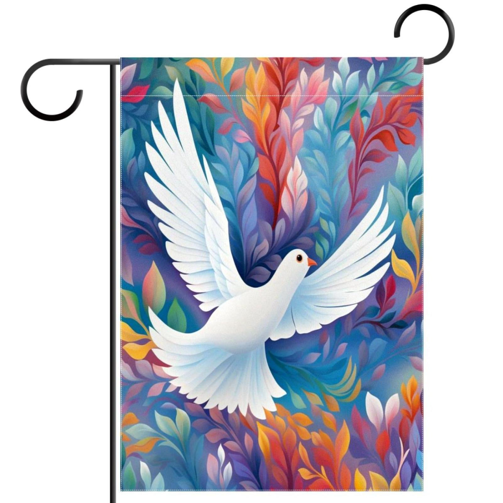 White Peace Dove Print Art Polyester Garden Flag Banner 12 x 18 inches, Vintage Retro Welcome ...