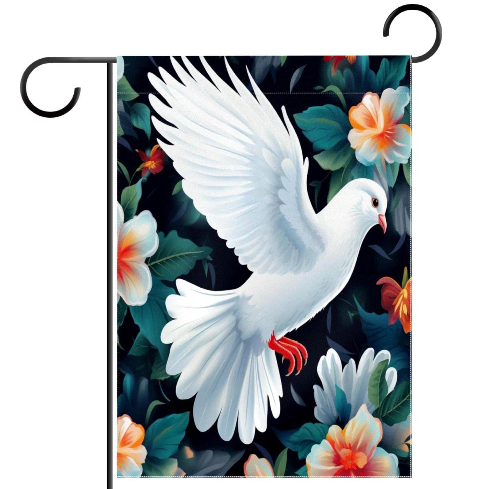 White Peace Dove Print Art Polyester Garden Flag Banner 12 x 18 inches, Vintage Retro Welcome ...