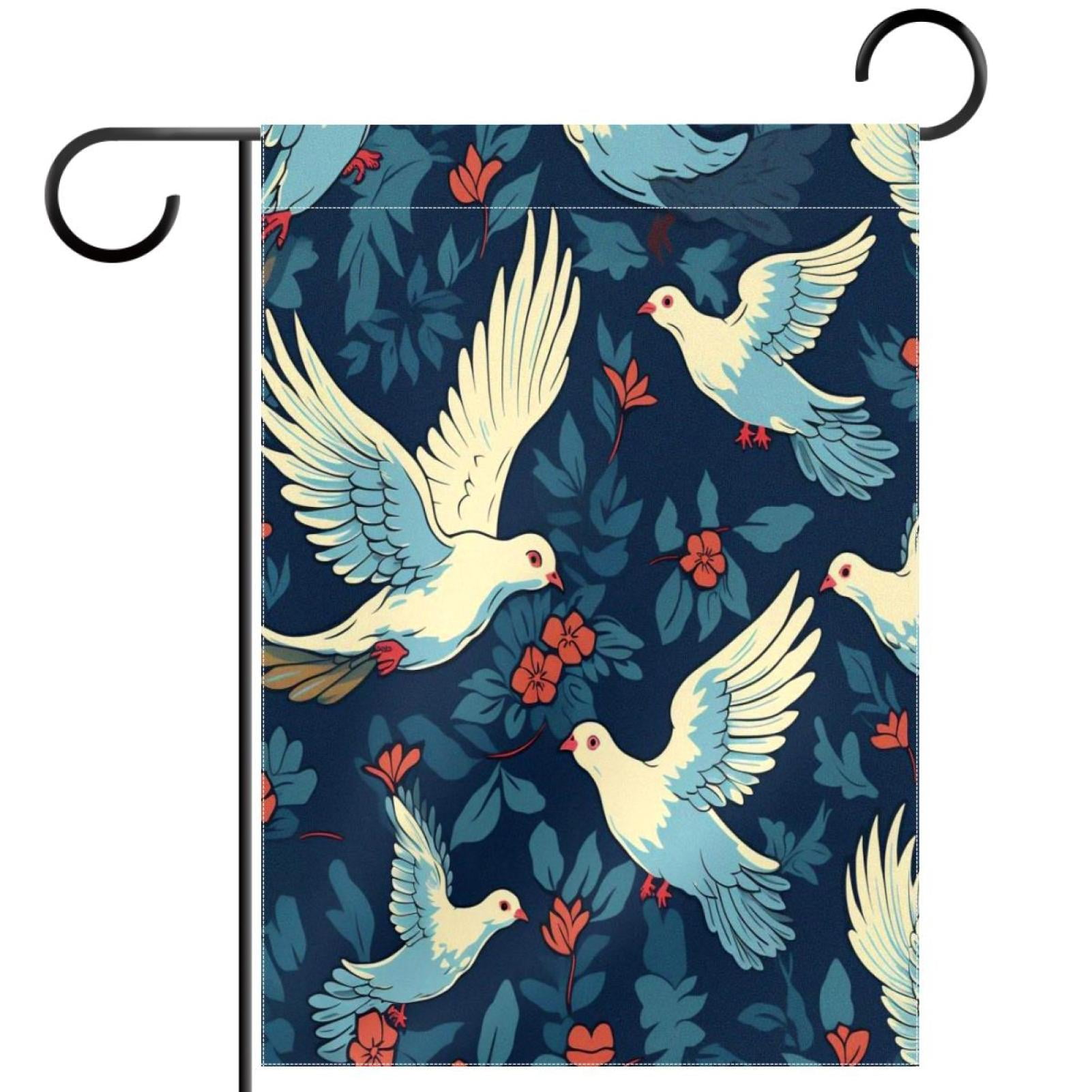 White Peace Dove Print Art Polyester Garden Flag Banner 12 x 18 inches, Vintage Retro Welcome ...